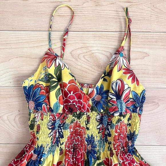 Xhilaration | Dresses | Floral Yellow And Red Smocked Mini Midi ...